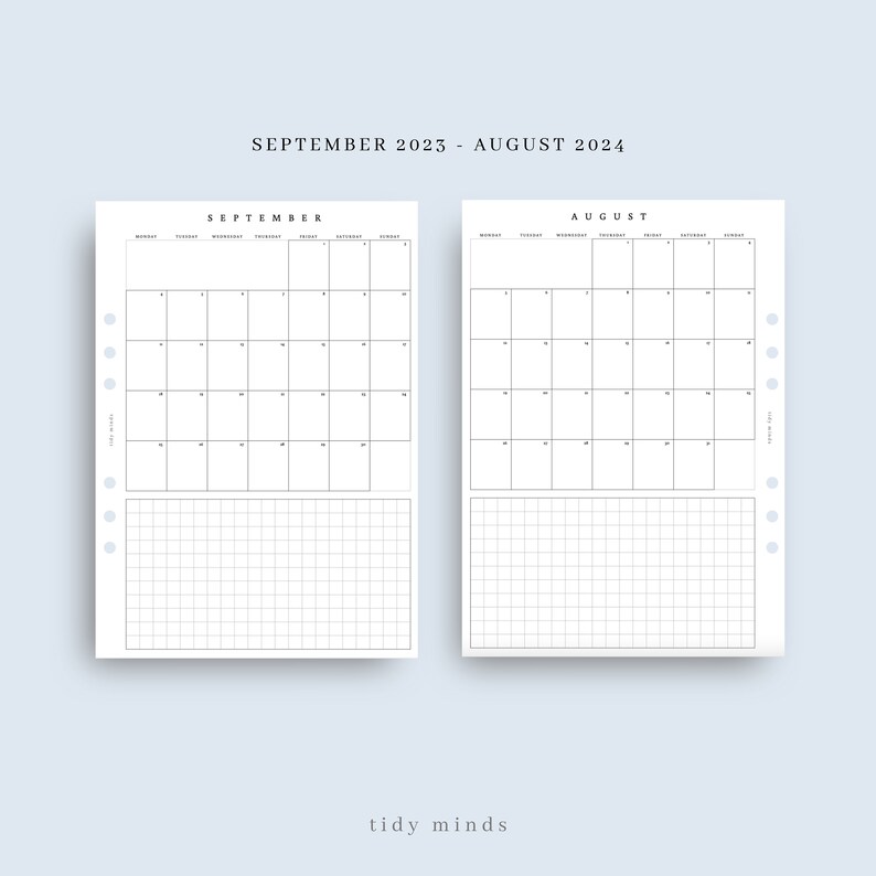 2023 2024 Month on One Page Planner A5 and Half Letter Size, January to ...