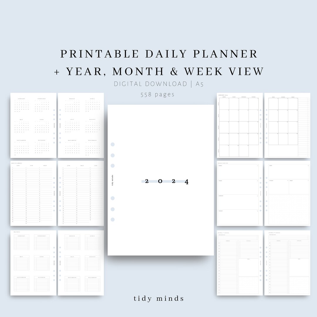 2024 Daily Planner Printable A5 Insert With Yearly Monthly Weekly Daily ...