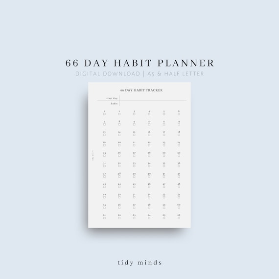 66 Day Habit Tracker in A5 and Half Letter Size Routine | Etsy