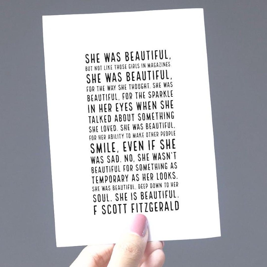 F. Scott Fitzgerald 'she Was Beautiful' Poem Greeting Card - Timeless ...