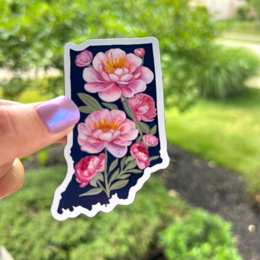 Handmade Indiana State Magnet: Blue and Orange Peony Floral Fridge ...