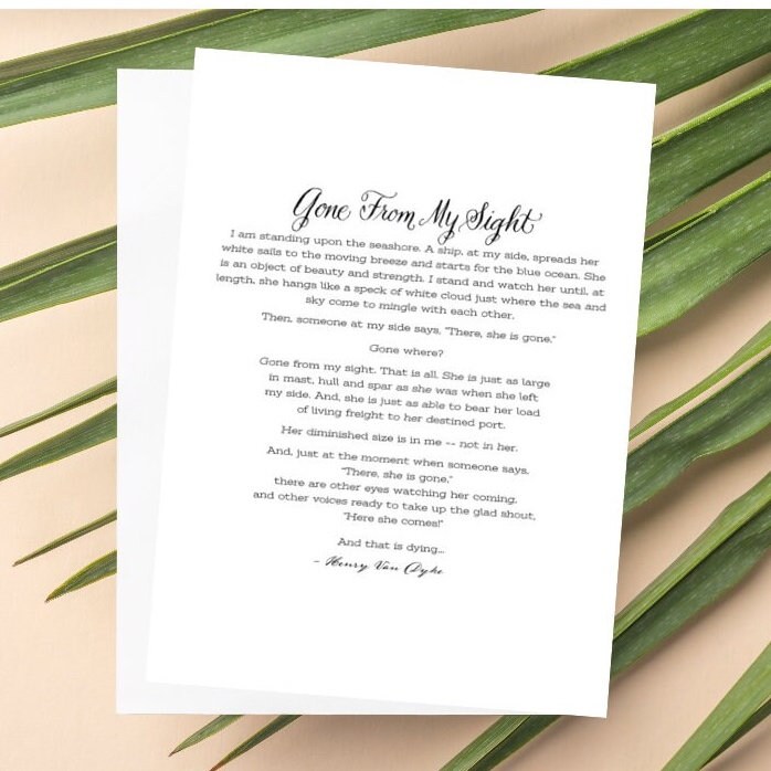 Bereavement - Gone From My Sight Poem Condolence Sympathy Card - Etsy