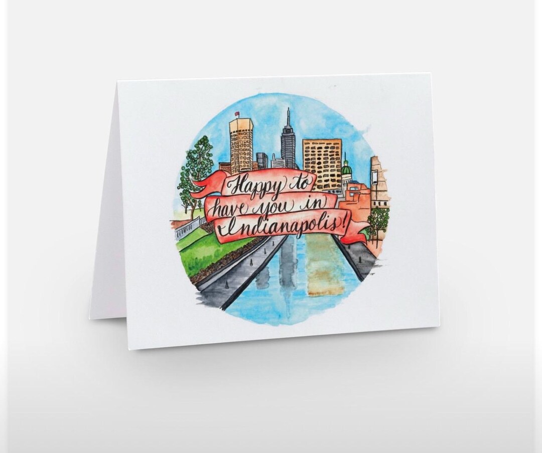 Indianapolis Skyline Watercolor Greeting Card: Indy Canal & Museum (A2 ...