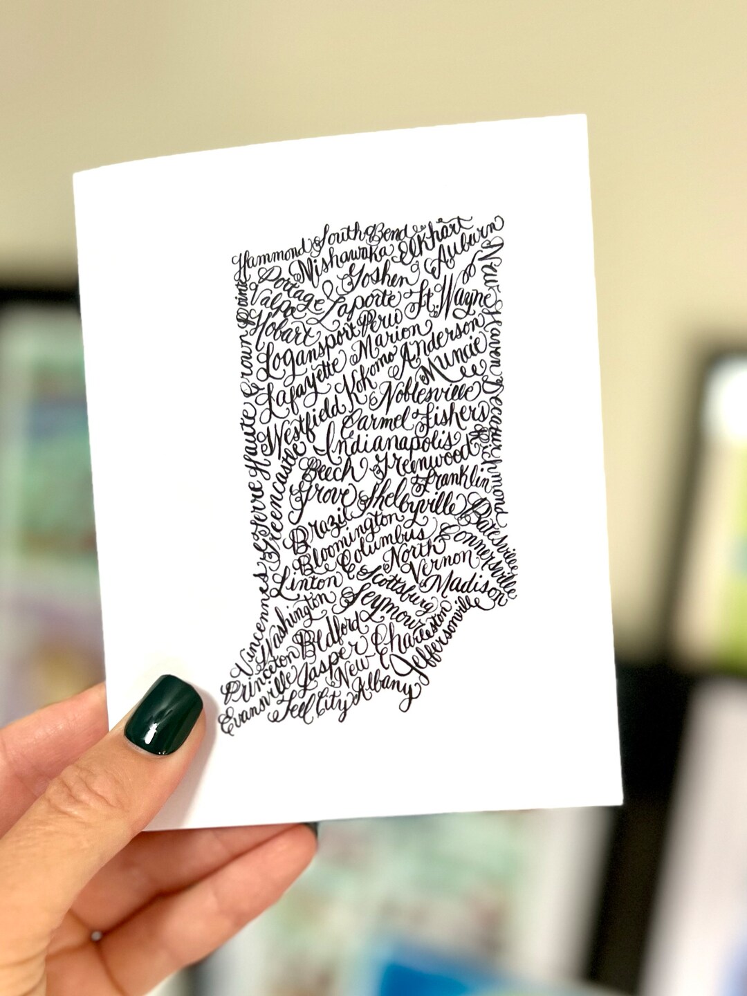 Indiana Cities Calligraphy Greeting Card - Celebrate the Heart of the ...