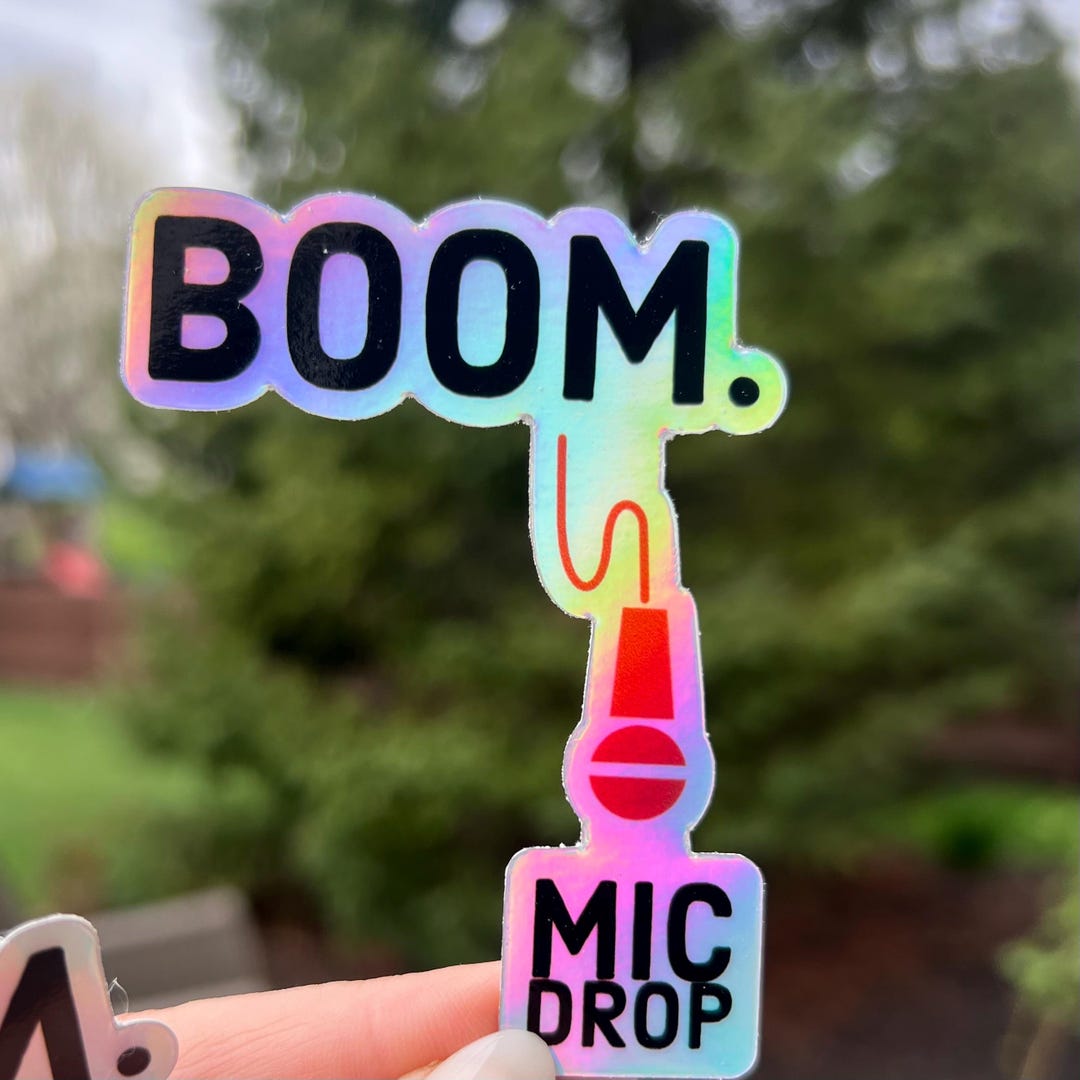 Boom Mic Drop Holographic Sticker – Funny Vinyl Decal for Laptops ...