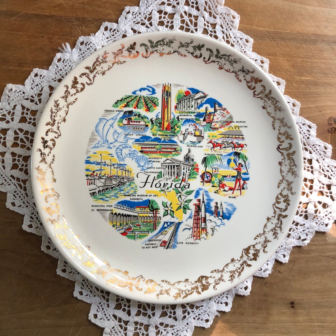 Vintage Florida Souvenir Plate, State of Florida, 1960s Colorful ...