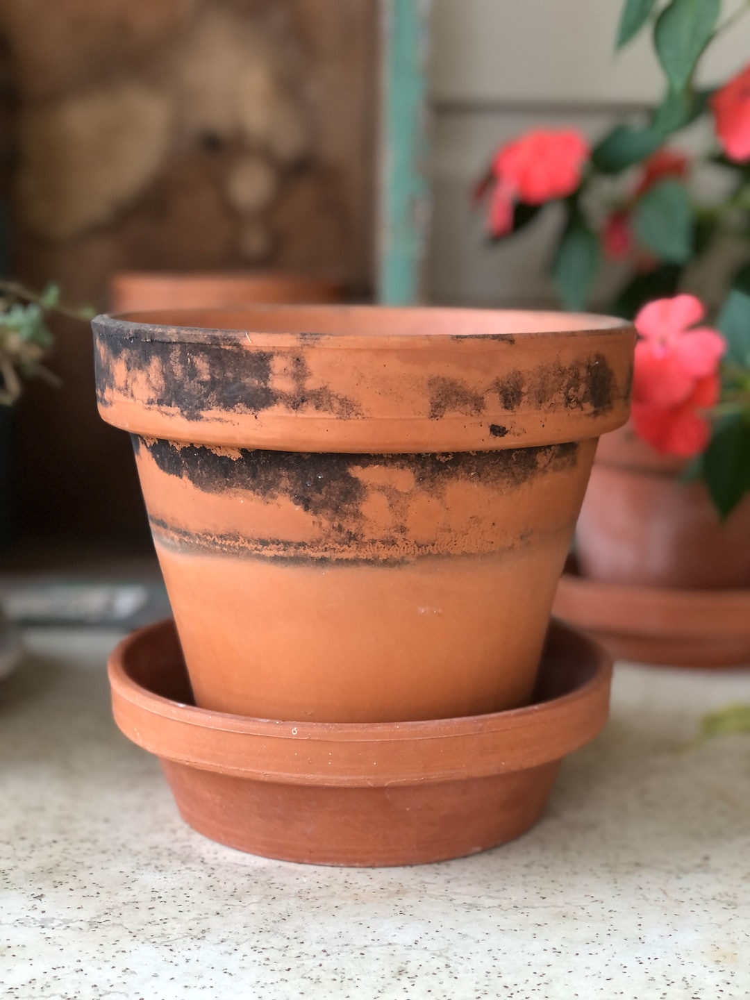Vintage Medium Terracotta Flower Pot Planter With Saucer, Clay Pot ...