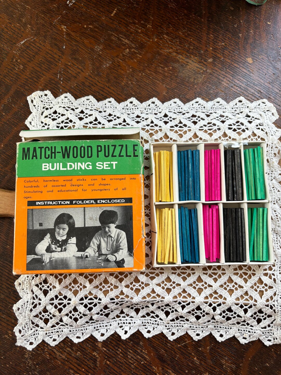 Vintage Match-wood Puzzle Building Set, Kids Building Game, Made in ...