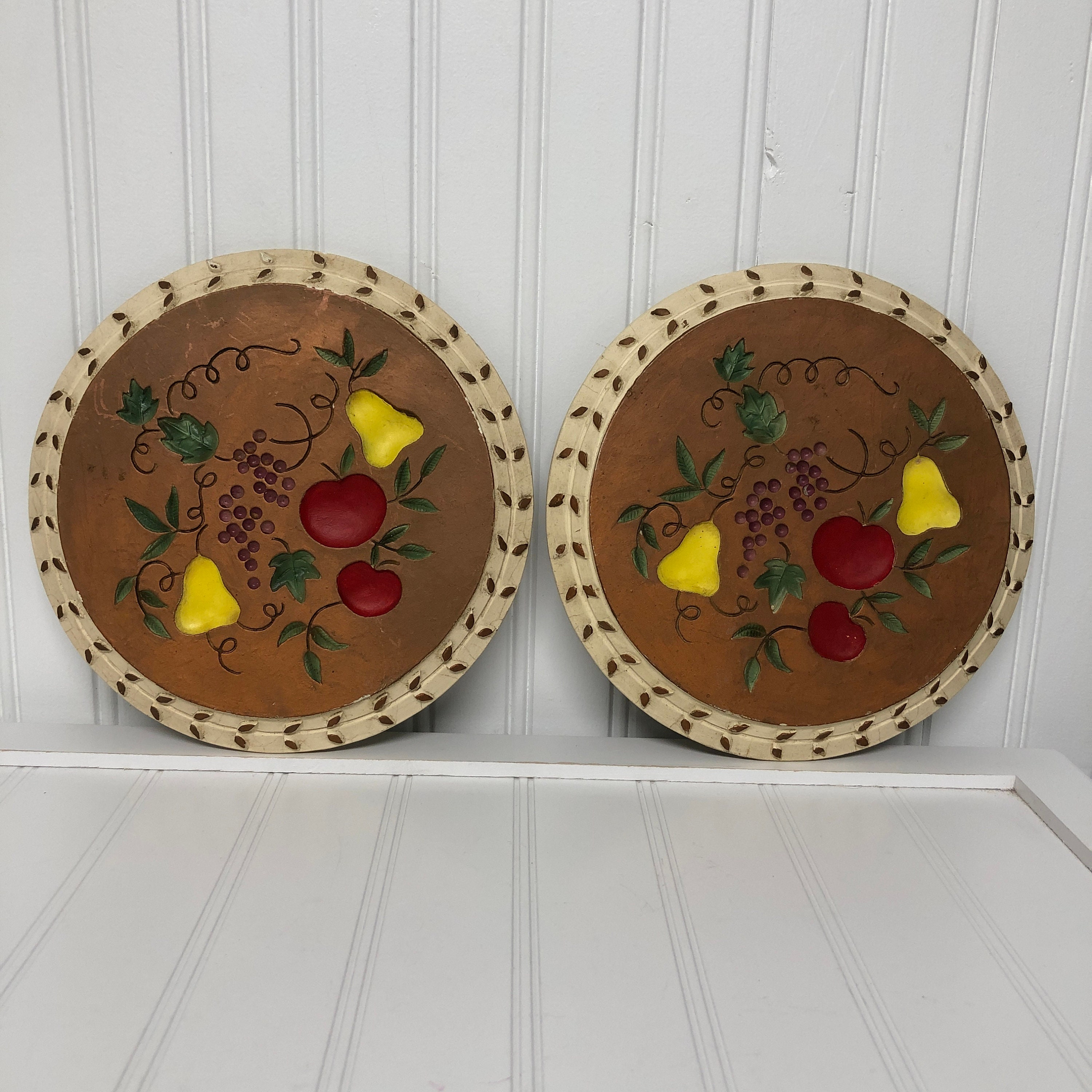 Pair of Vintage Devonware Chalkware Fruit Plaques Hanging - Etsy