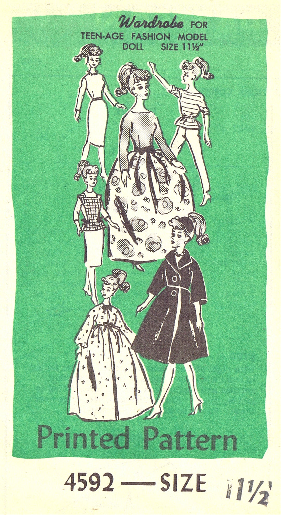 LETTER Doll Pattern Mail Order 4592 Wardrobe Pre-teen 11 1/2"-12 ...