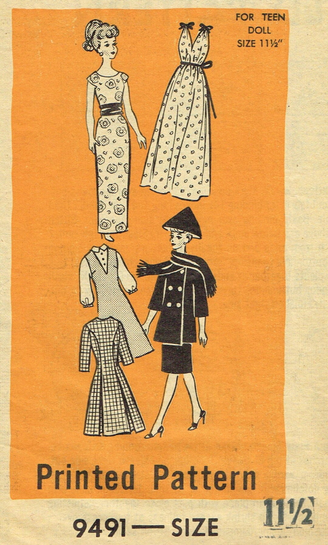 LETTER Doll Pattern Mail Order 9491 Wardrobe Pre-teen 11 1/2"-12 ...