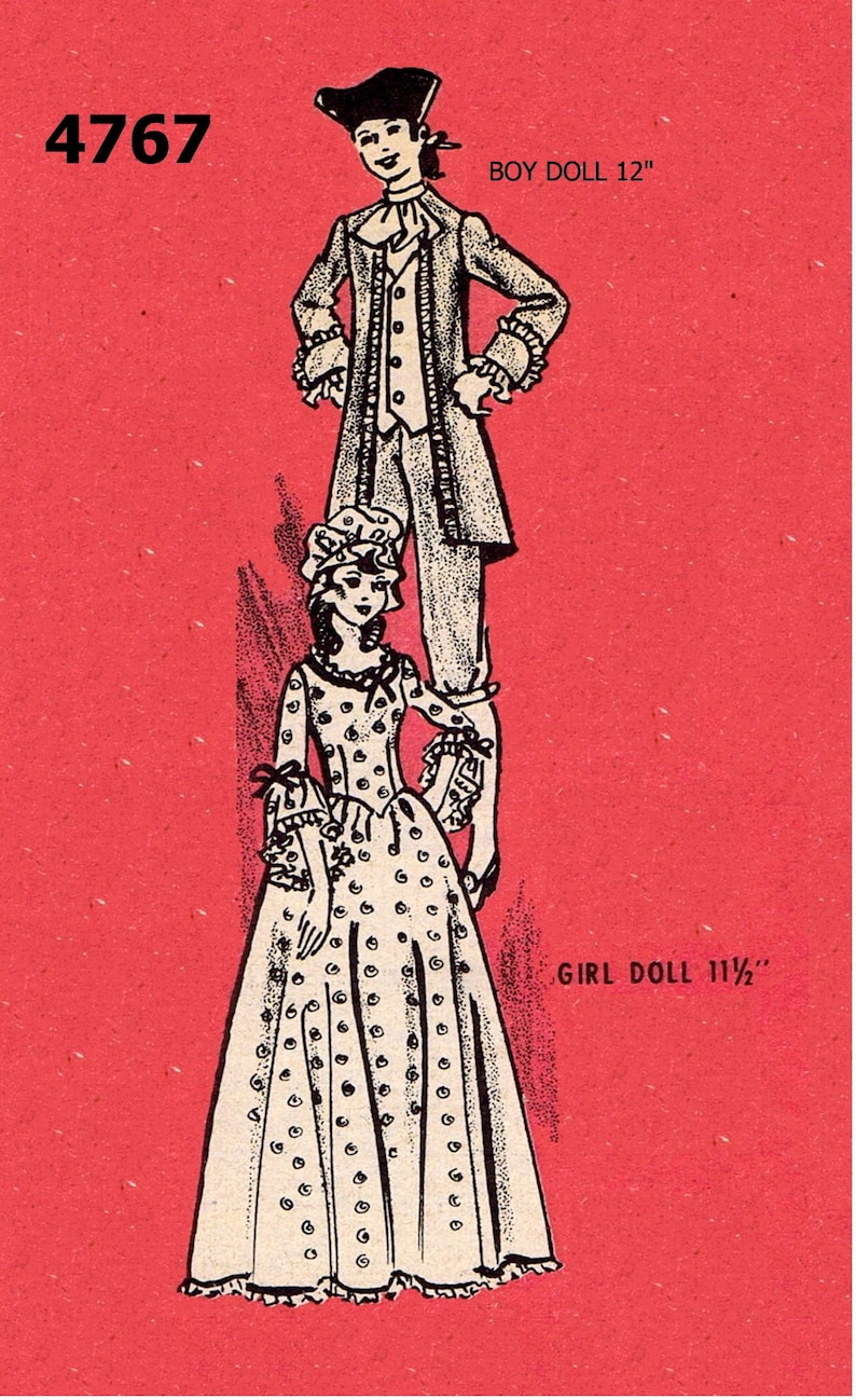 Colonial Doll Clothing Sewing Pattern Mail Order 4767 Size 11 1/2"-12 ...