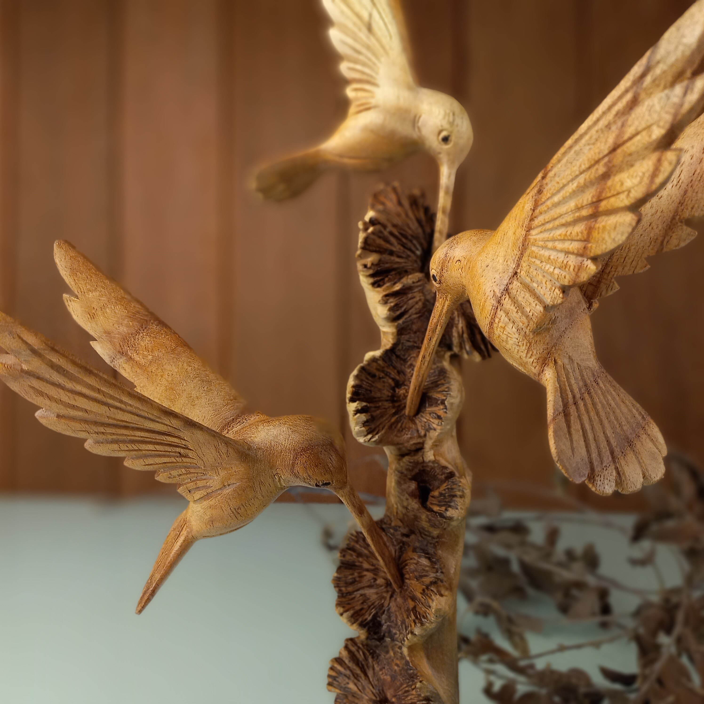 3 Colibri Ornament, Wooden Hummingbirds Sculpture, Natural Piece ...