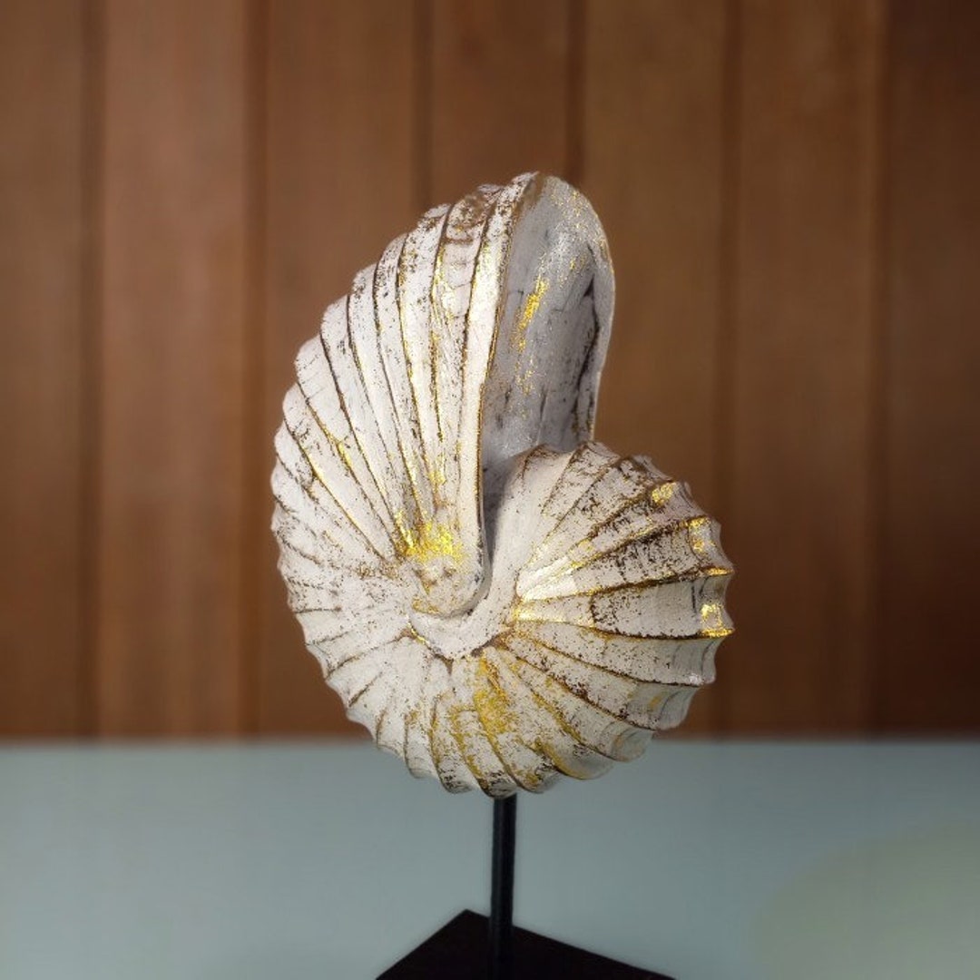 Hand-carved Nautilus Shell Sculpture on Stand – Coastal Decor From Bali ...