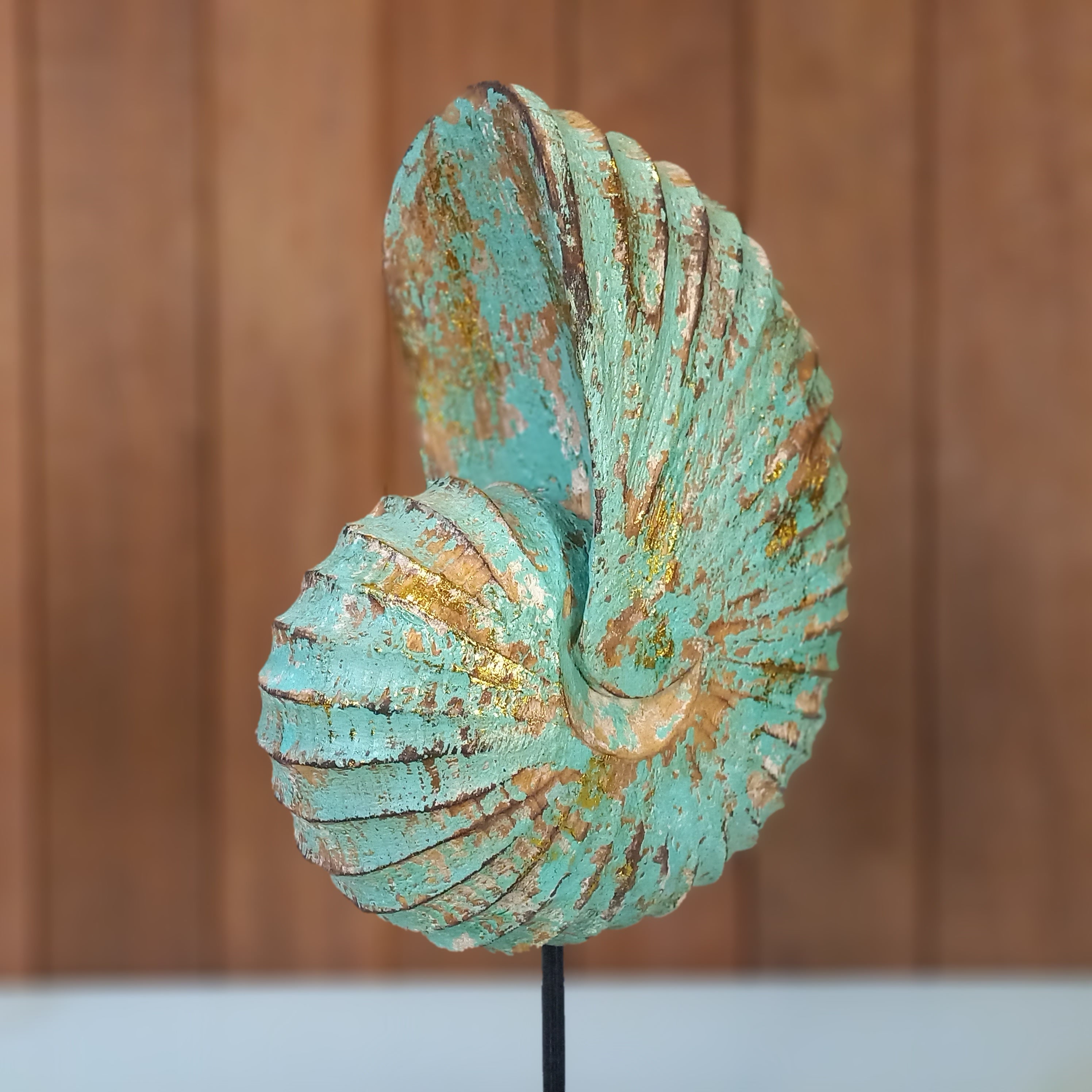 Wooden Sea Shell Sculpture, Wood Art, Wood Carving Statue, Nautical ...