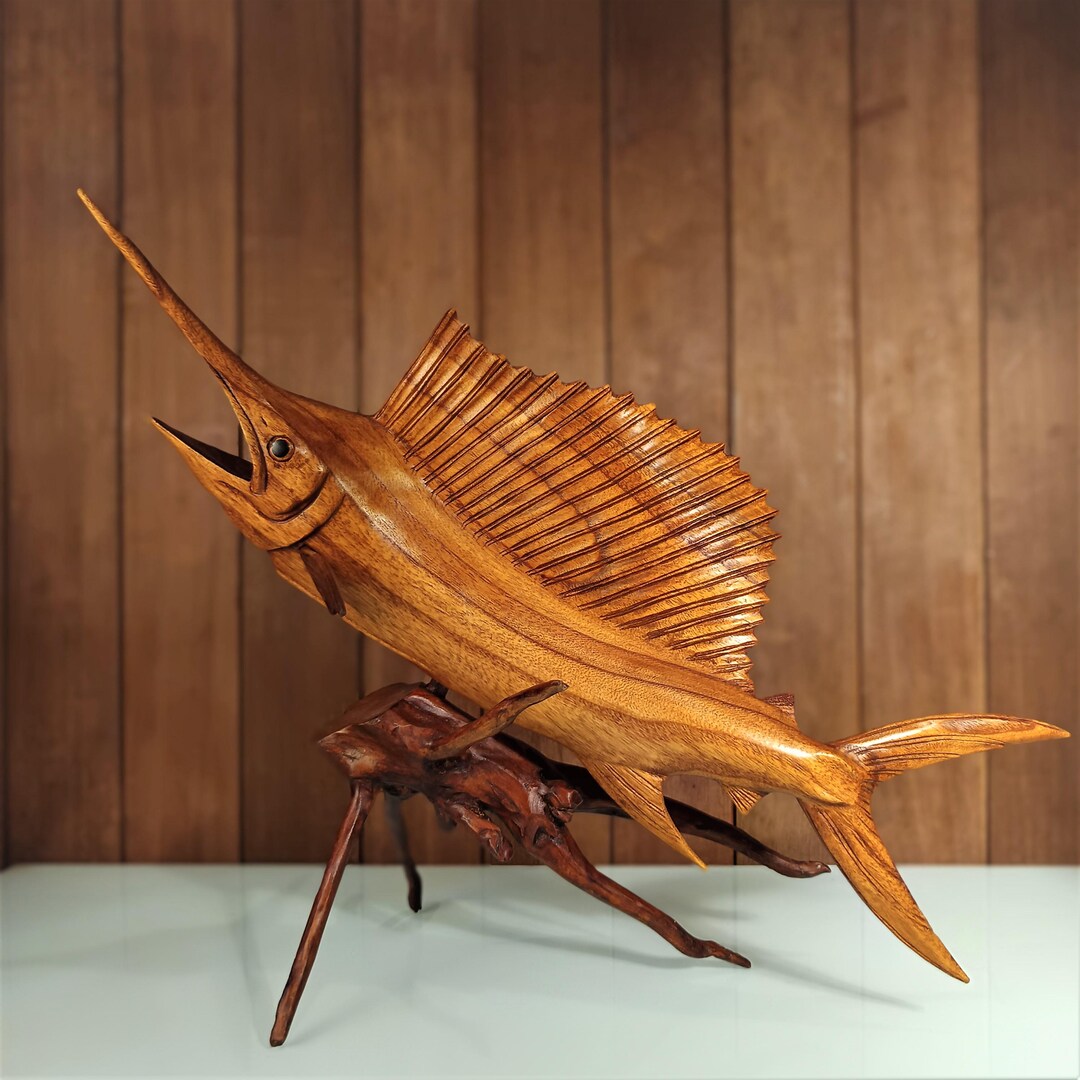 Hand Carved Sailfish Wood Sculpture | Coastal Nautical Decor - Etsy