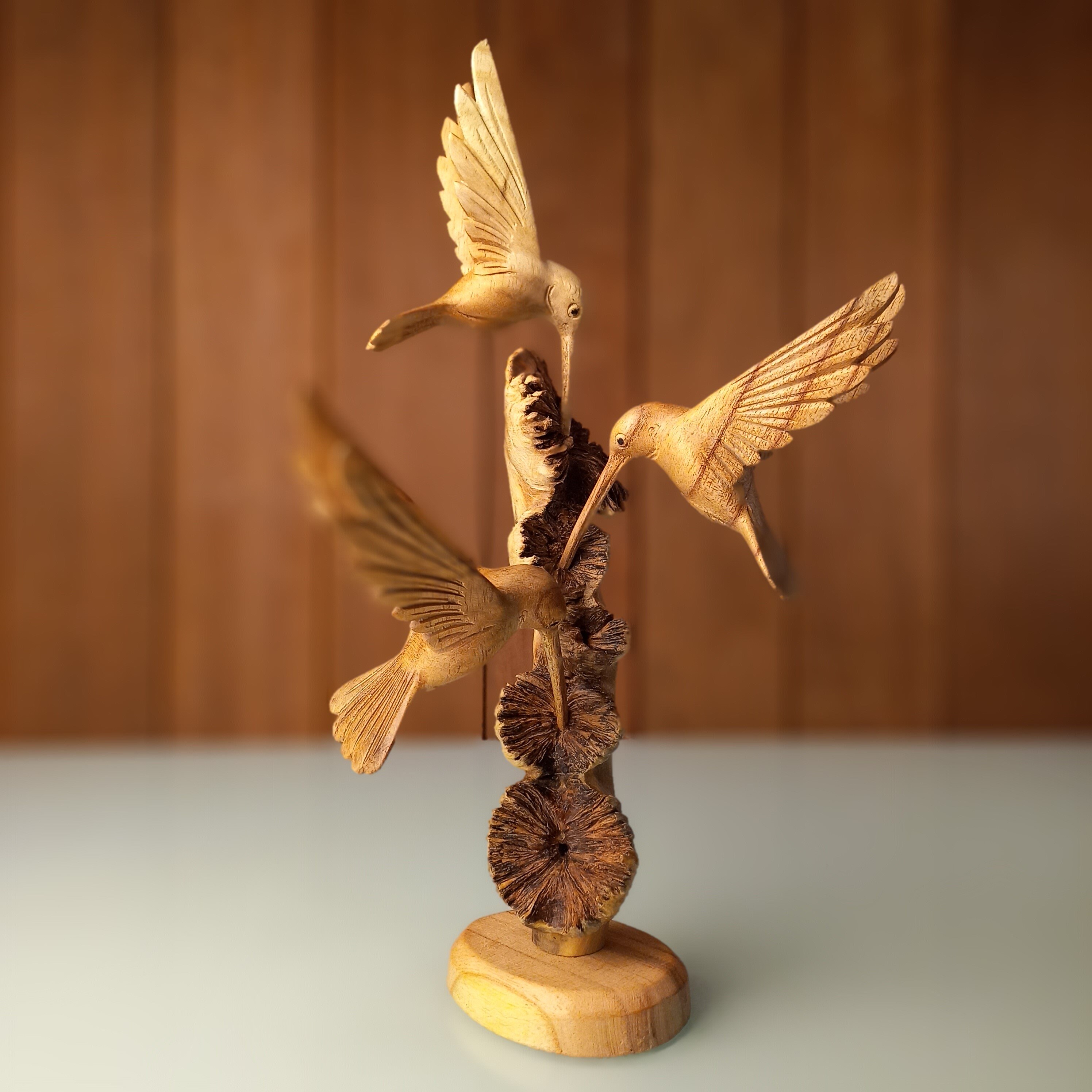 3 Colibri Ornament, Wooden Hummingbirds Sculpture, Natural Piece ...
