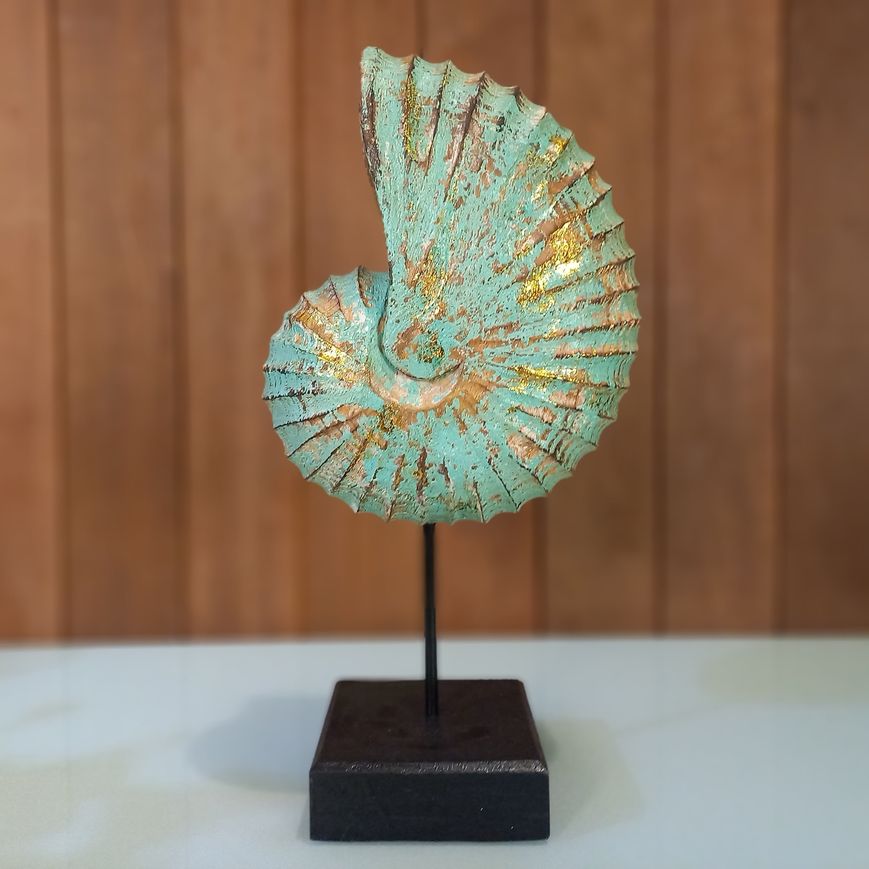 Wooden Sea Shell Sculpture, Wood Art, Wood Carving Statue, Nautical ...