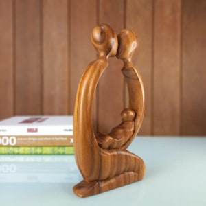 Kissing Couple Wood Statue Happy Family Sculpture Bali Wood Carving ...