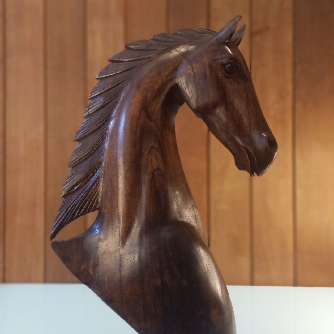 Wooden Horse Head Sculpture 19, Wood Carving, Hand Carved Statue ...