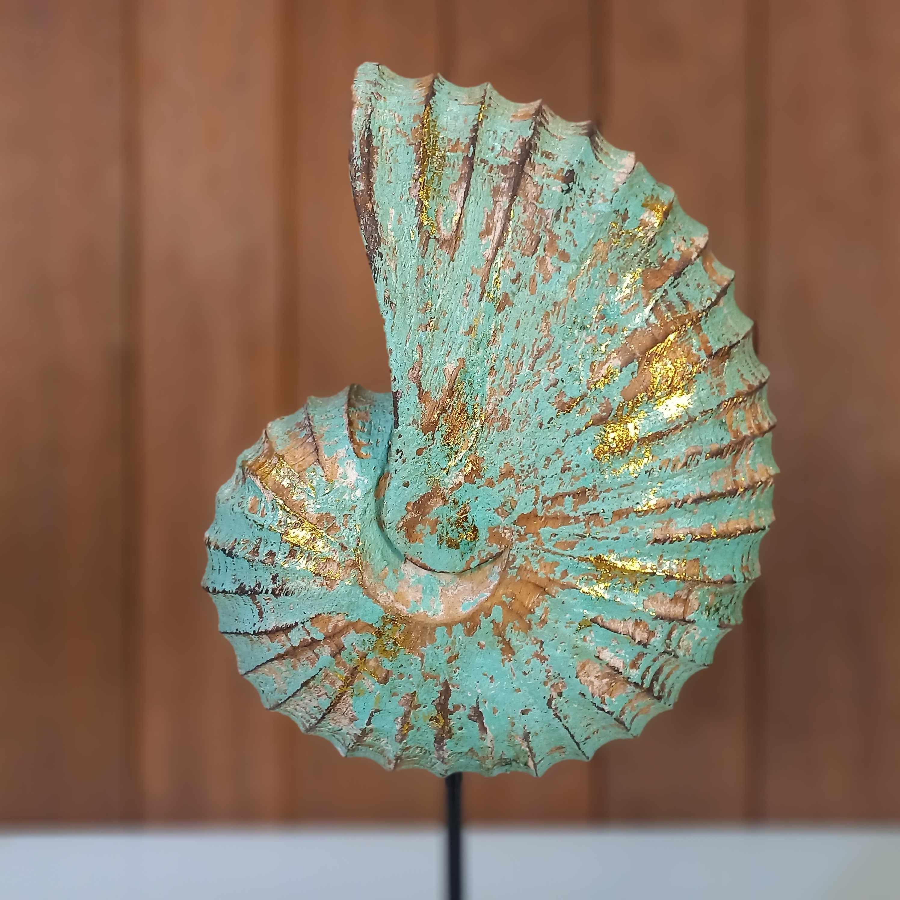 Wooden Sea Shell Sculpture, Wood Art, Wood Carving Statue, Nautical ...