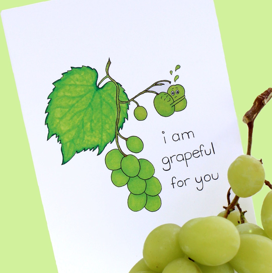 Grapeful Grapes Card, Cute Appreciation Greeting Card, Funny Valentines ...