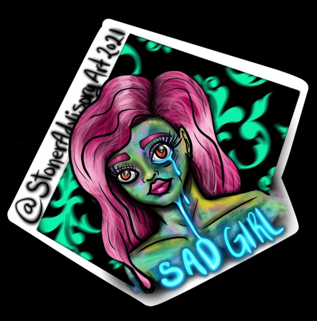 Stoner Advisory Art Sad Girl Sticker - Etsy