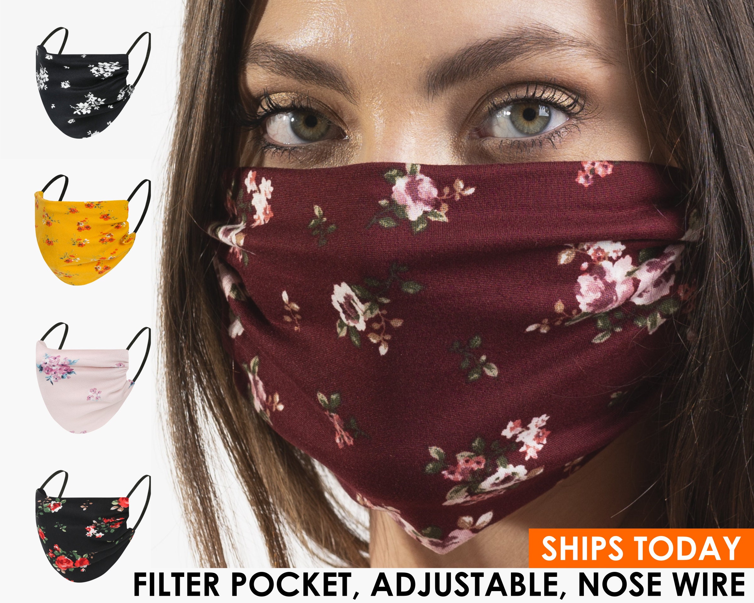 Black White Roses Floral Face Mask Reusable Double Layered - Etsy