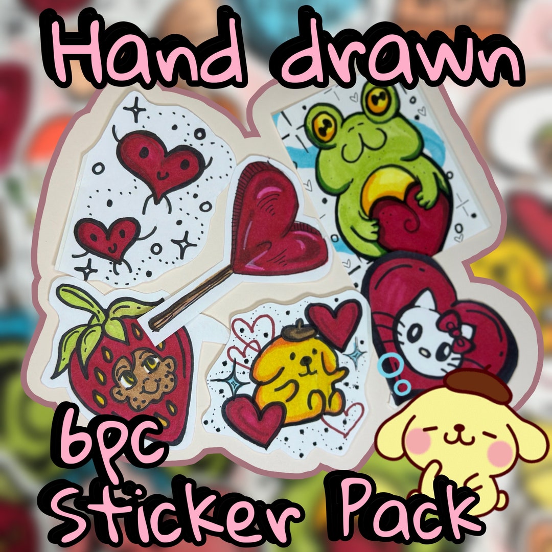 6pc Hand Drawn Sticker Sets Aesthetic Kawaii Sticker Packs Bundle ...