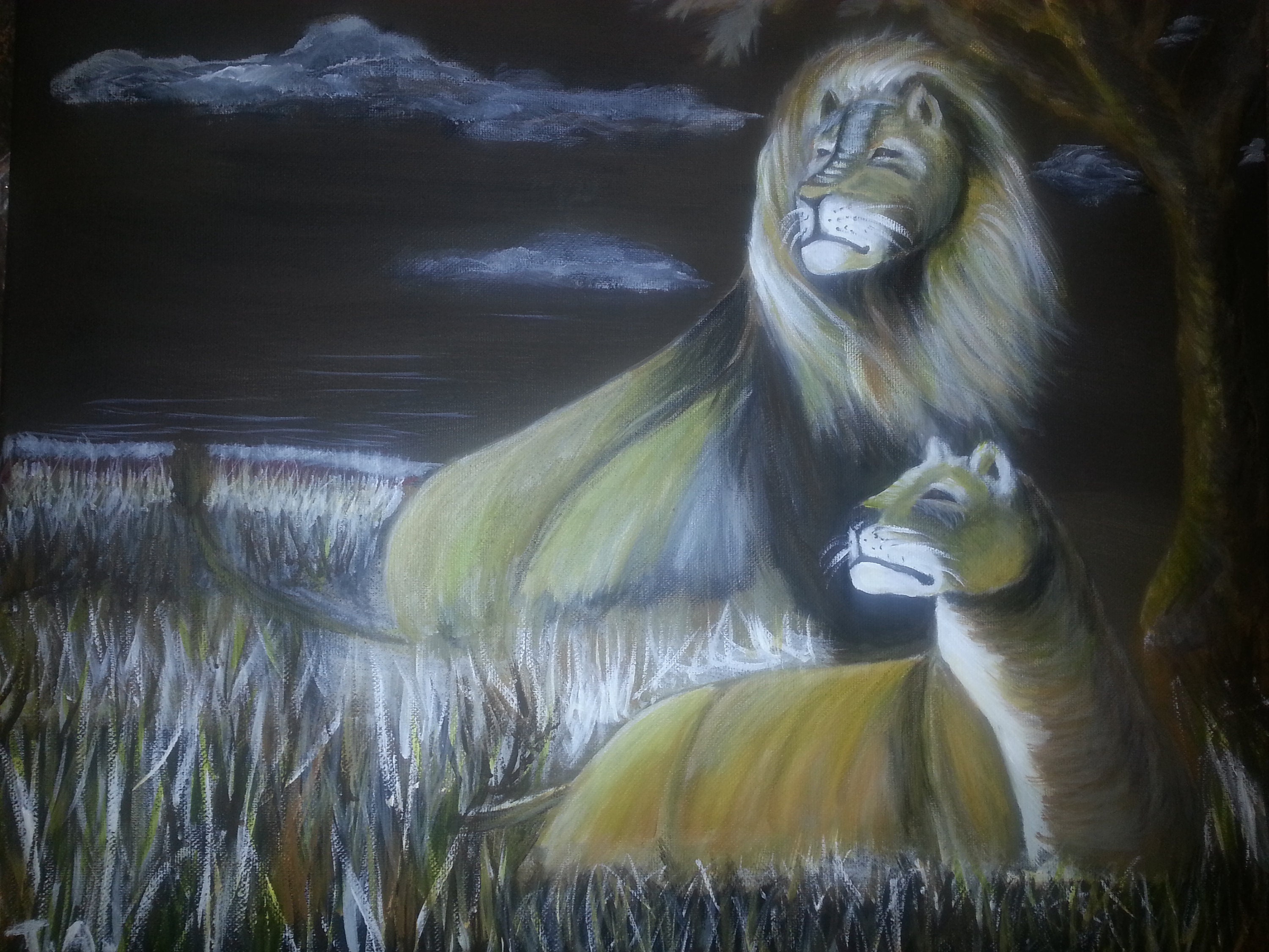 Pintura acrílica de león, pintura de animales, pintura de animales de ...