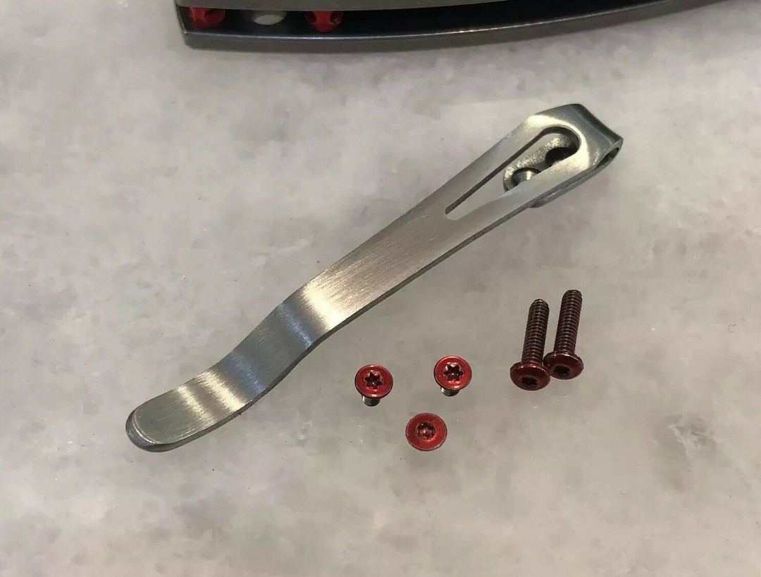 Satin Titanium Deep Pocket Clip Red Screws Set for Zero Tolerance ...