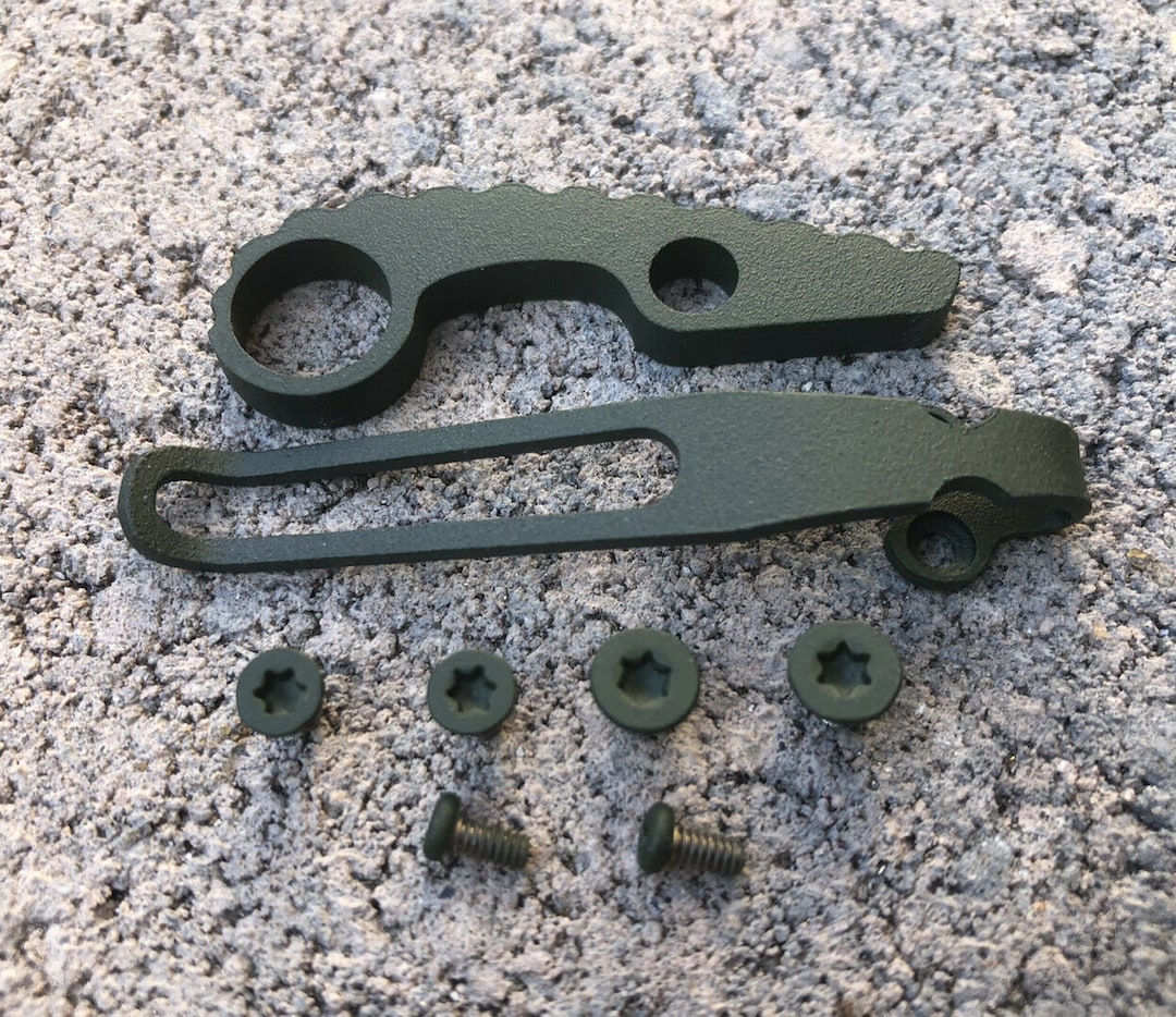 OD Green Titanium Spacer Deep Pocket Clip & Screw Set for Spyderco Para ...