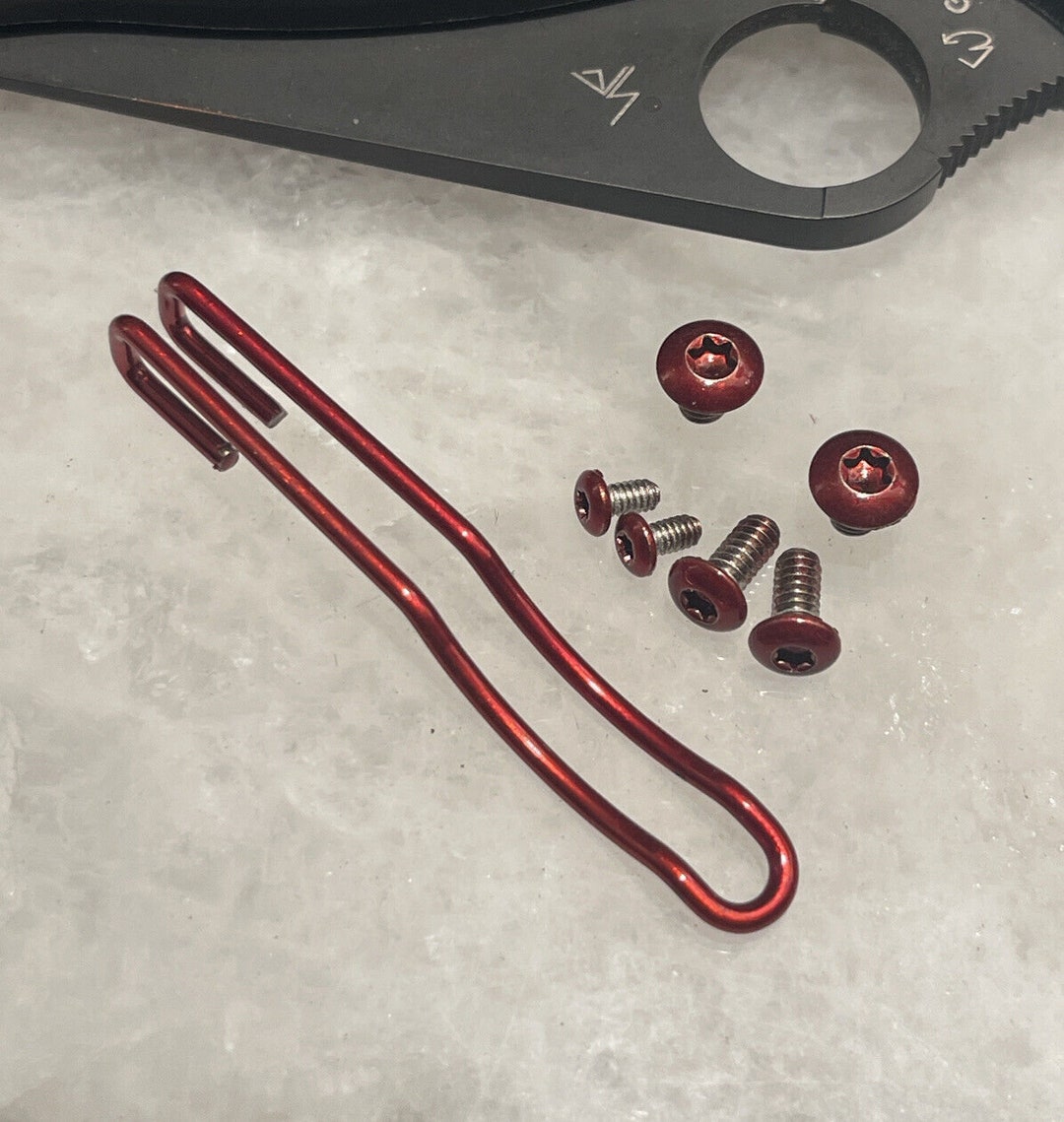 Translucent Red Wire Clip & Screws for Spyderco Para 3 FRN Lightweight ...