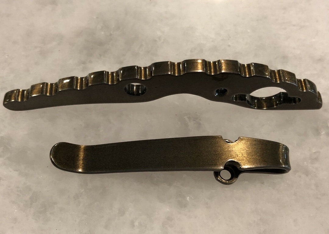 Golden Bronze Titanium Back Spacer & Deep Pocket Clip for Spyderco ...