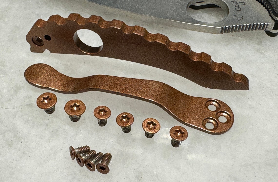 Flat Copper Titanium Back Spacer With Standard Pocket Clip for Spyderco ...