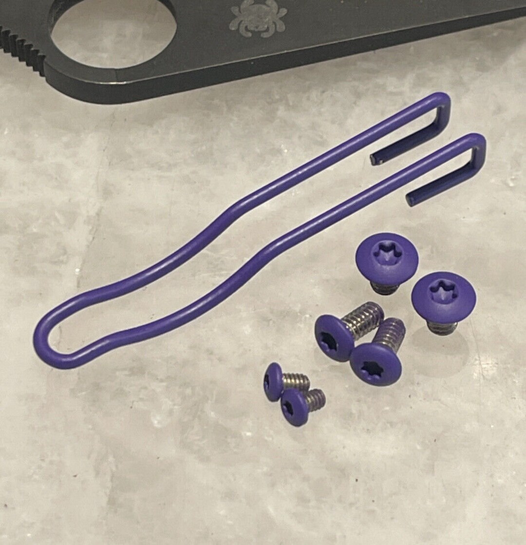 Matte Purple Steel Wire Clip & Screws for Spyderco Para 3 FRN Knife ...