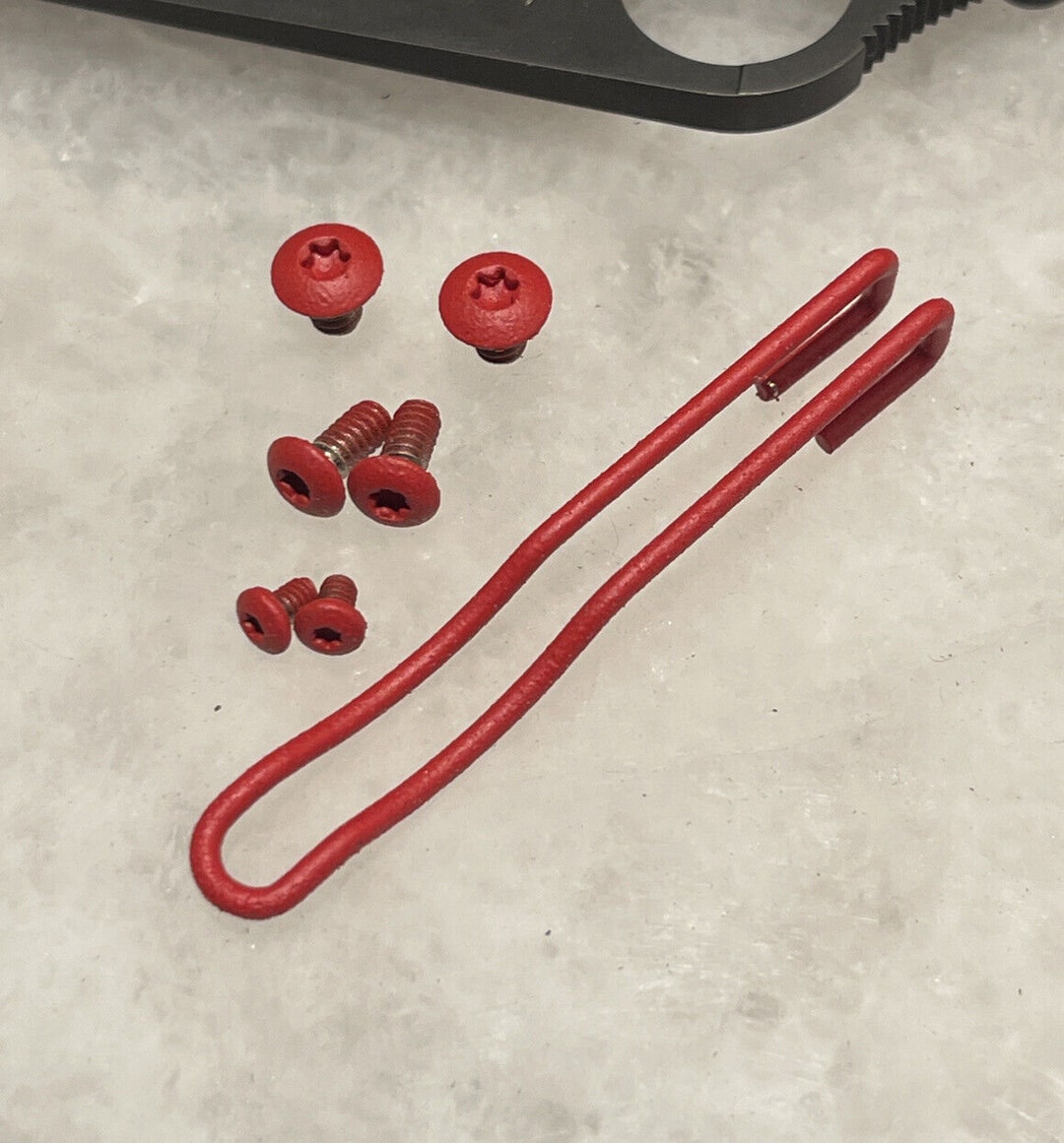 Flat Red Wire Clip & Screws for Spyderco Para 3 FRN Lightweight Knife ...