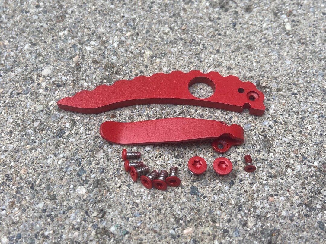 Flat Red Titanium Back Spacer and Deep Carry Pocket Clip for Spyderco ...