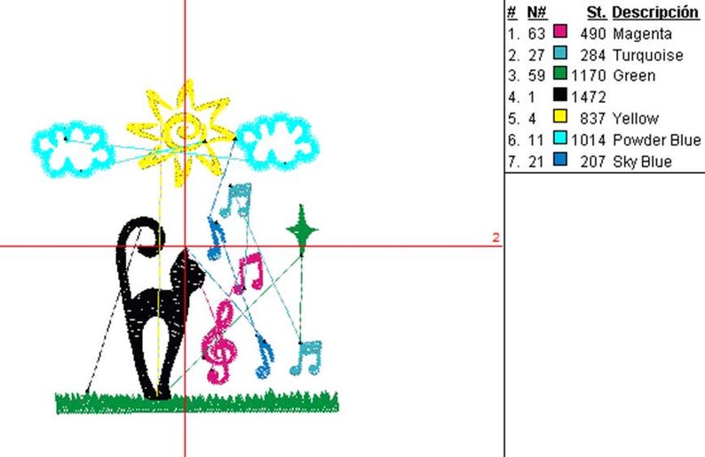 Black Cat Embroidery Design 5 Sizes | Musical Black Cat Embroidery ...