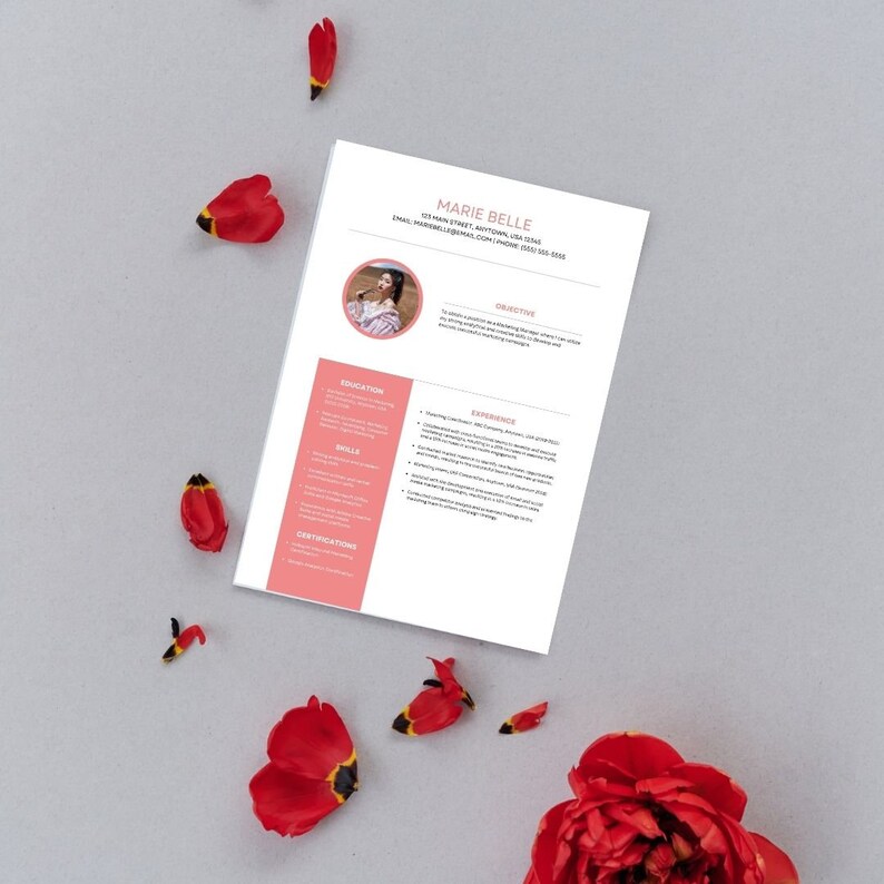 Marie Belle Feminine A4 CV Template Editable in Canva Professional and ...