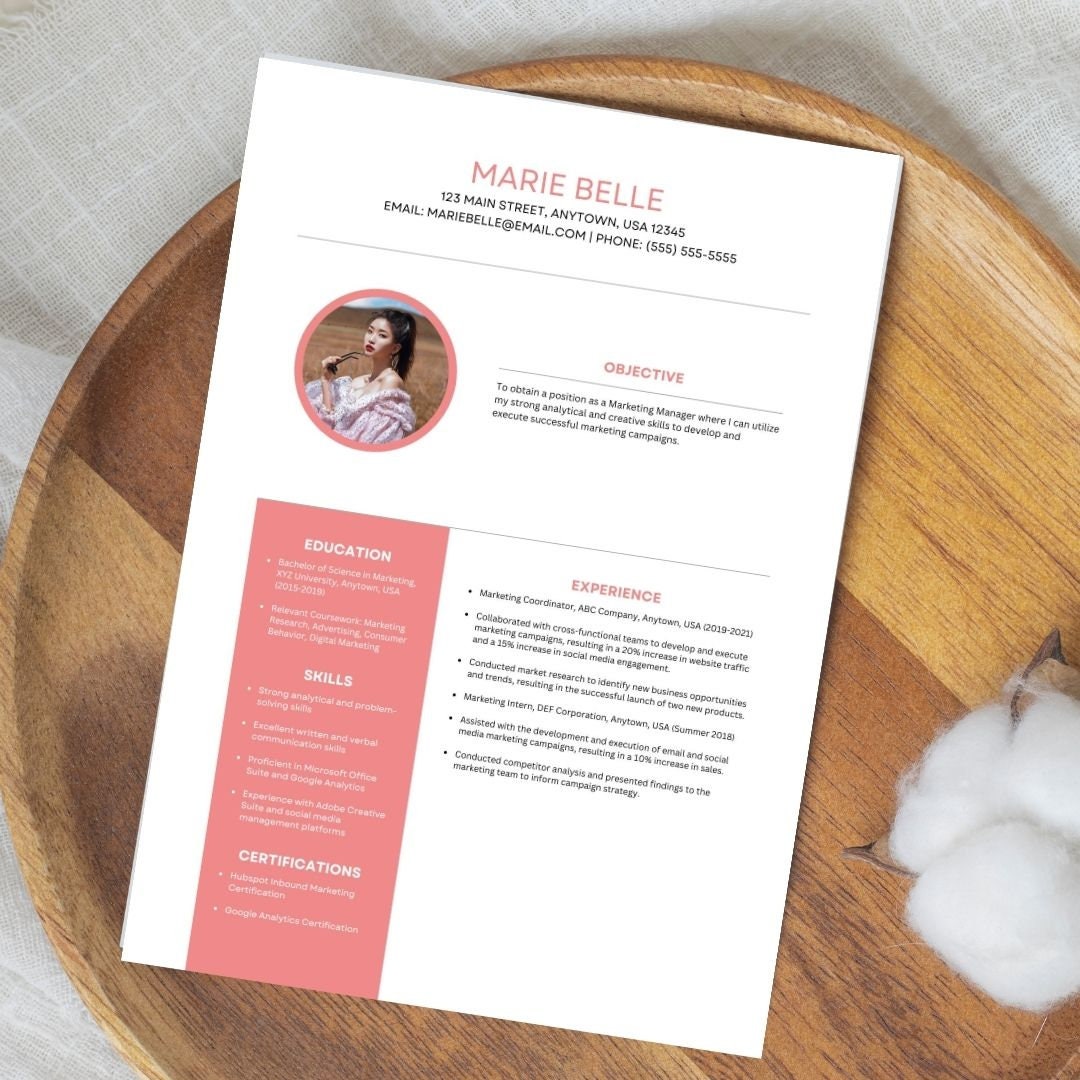 Marie Belle Feminine A4 CV Template - Editable in Canva - Professional ...