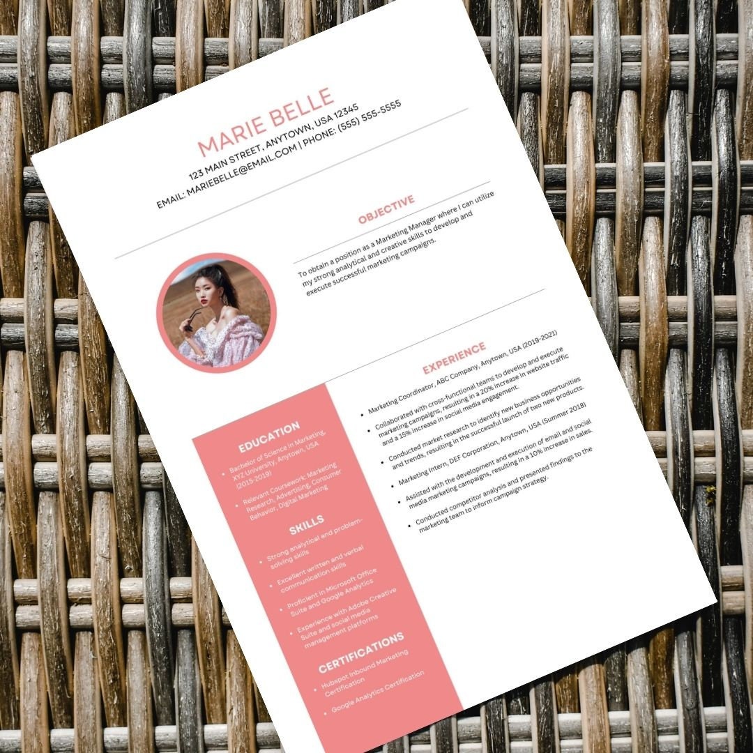 Marie Belle Feminine A4 CV Template Editable in Canva Professional and ...