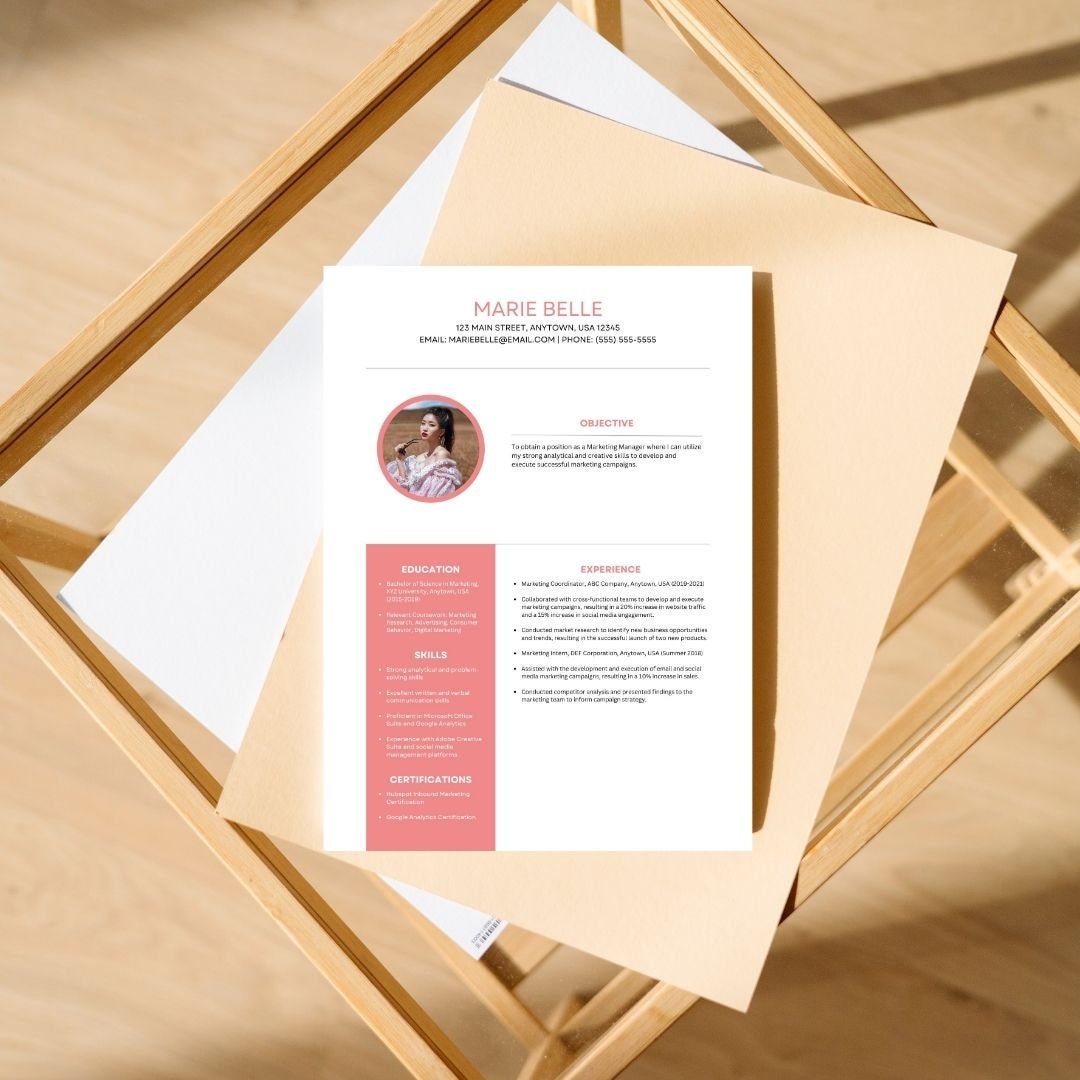 Marie Belle Feminine A4 CV Template - Editable in Canva - Professional ...