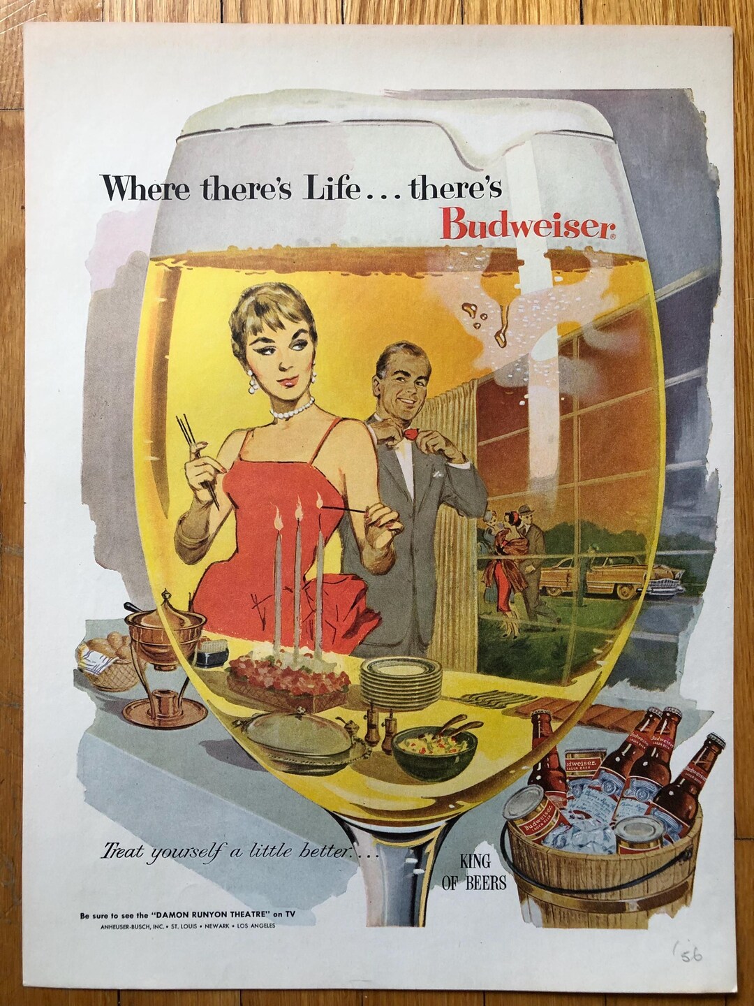 1956 Budweiser - Where There’s Life - Original Advertisement - Dinner ...
