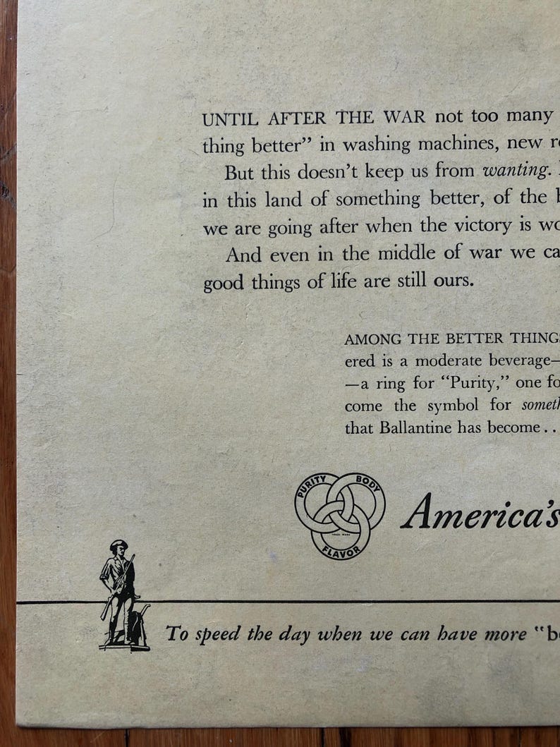1943 Ballantine’s - American War Time Beer - Original Advertisement ...