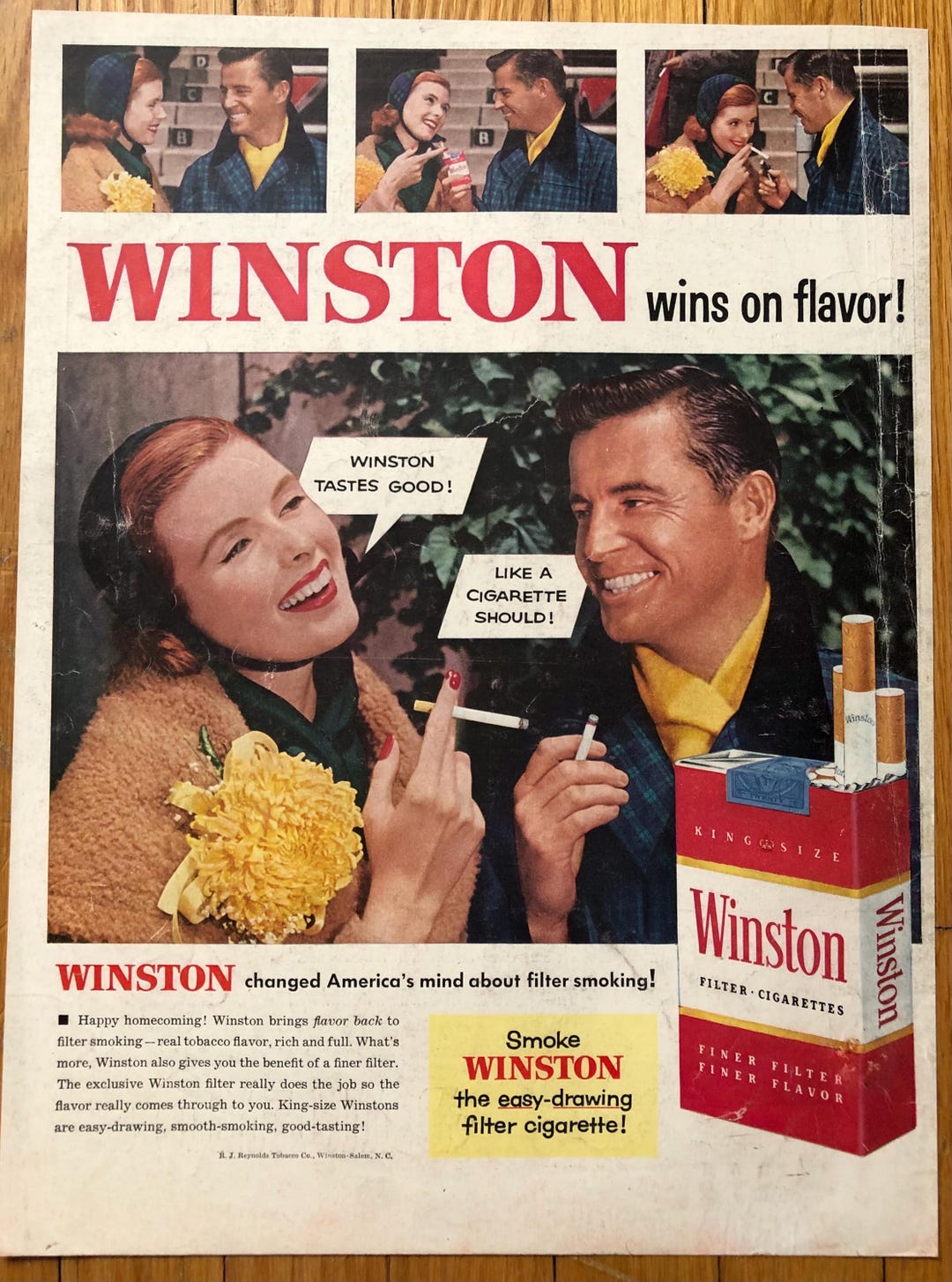 1955 Winston Filter Cigarettes Wins on Flavor Original Advertisement ...