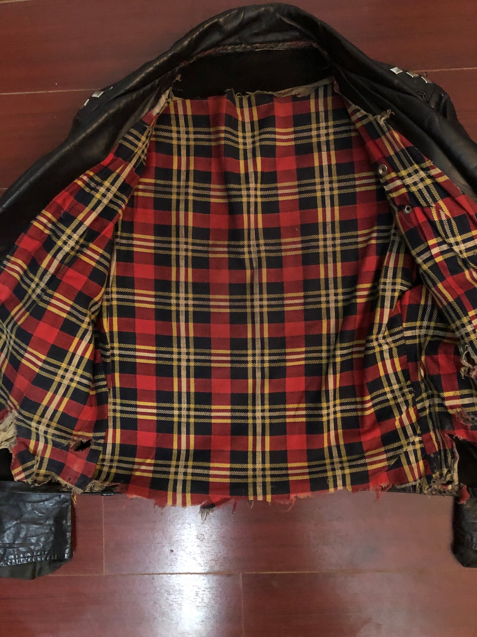 60s Classic Vintage Leather Motorcycle Biker Jacket With Plaid Lining ...