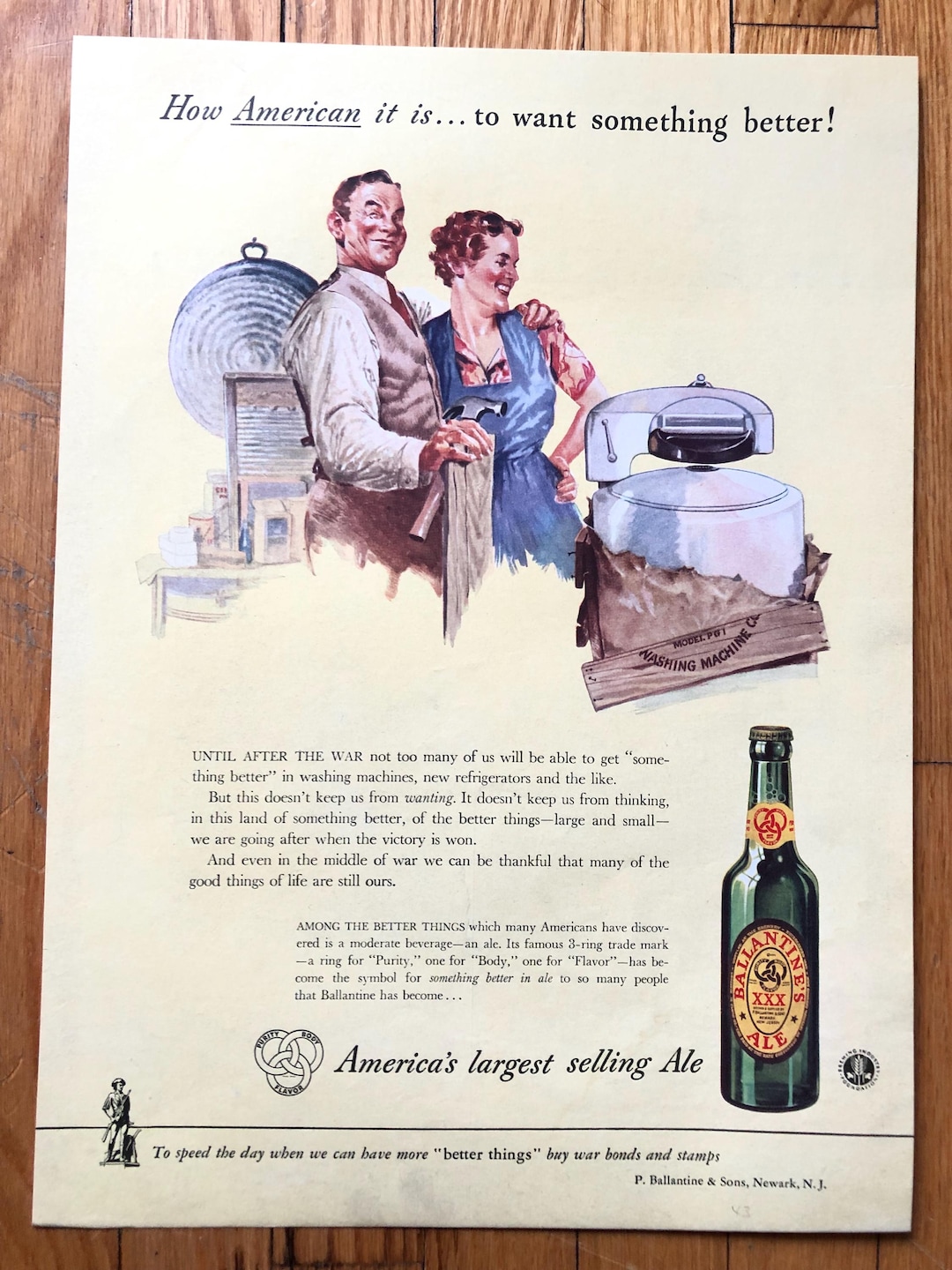 1943 Ballantine’s - American War Time Beer - Original Advertisement ...