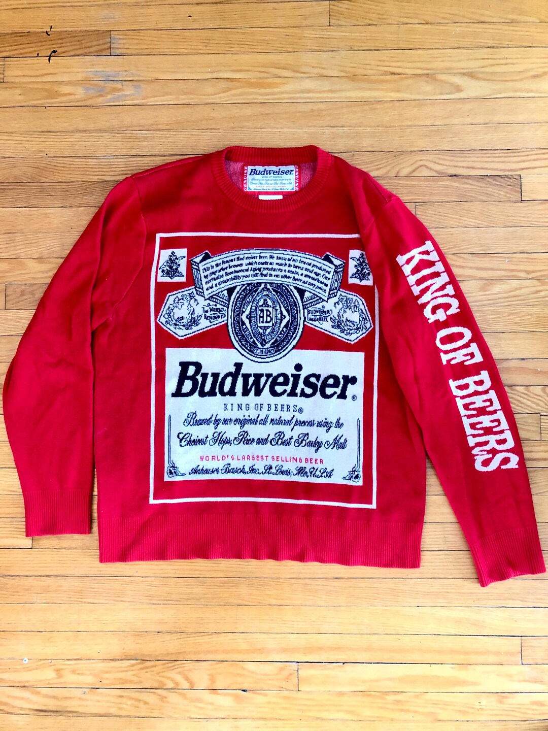 2000s Budweiser - King of Beers - Label Pattern Vintage Knit Sweater ...