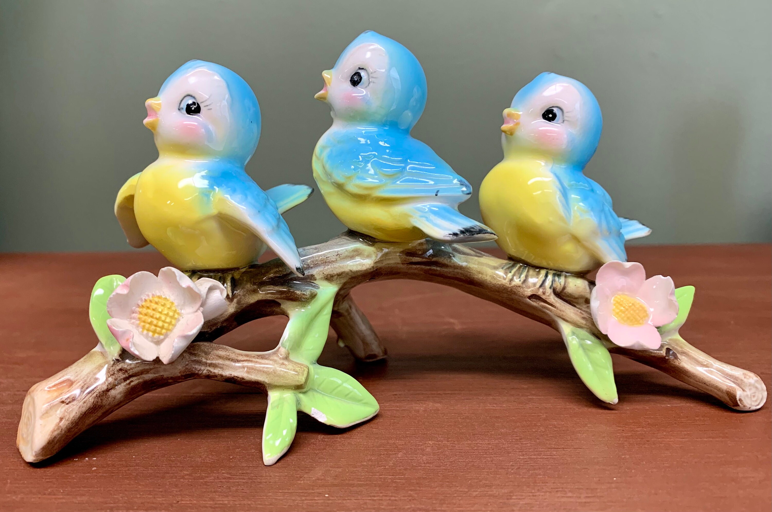 3 Bluebirds on Branch Porcelain Figurine by Norcrest - Etsy